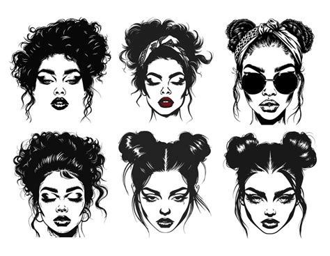 Messy Bun Svg Messy Bun Svg Bundle Women Face Svg Female Svg Braid