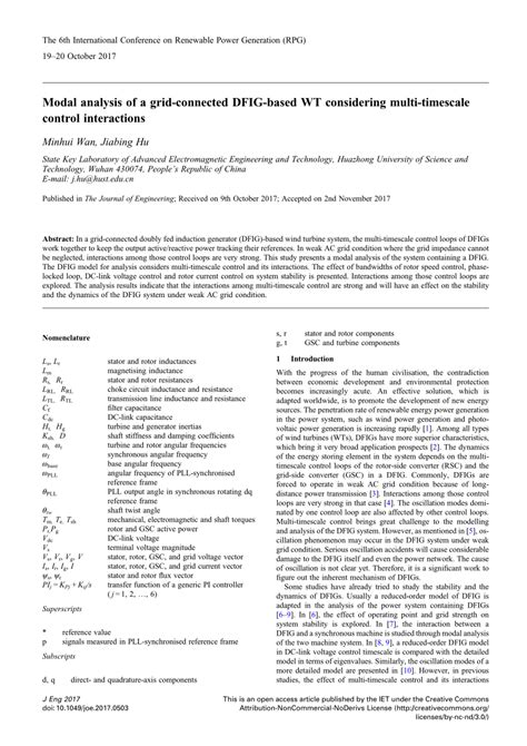 Pdf Modal Analysis Of A Grid Connected Dfig Based Wt Considering