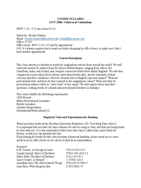 Syllabus Cultures Of Colonialism Pdf Academic Dishonesty Plagiarism