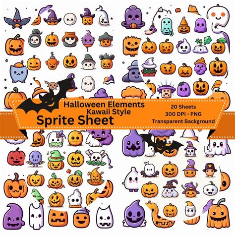 Kawaii Style Halloween Elements Sprite Sheet