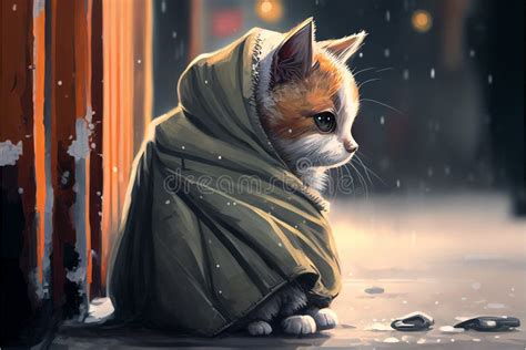 Cute Homeless Cat Gets Wet In The Rain Outside Ai Generated Stock