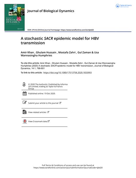 Pdf A Stochastic Sacr Epidemic Model For Hbv Transmission