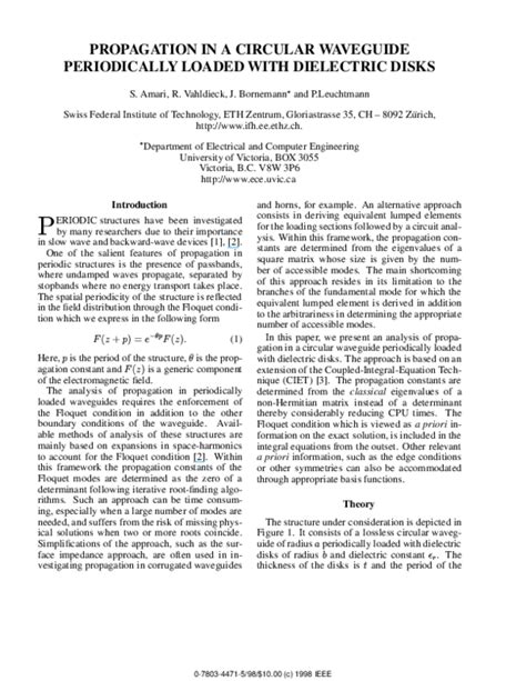 Pdf Propagation In A Circular Waveguide Periodically Loaded With