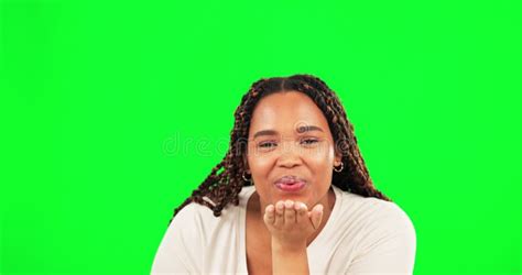 Blowing Kiss Love And Woman Face In Green Screen With Happiness And