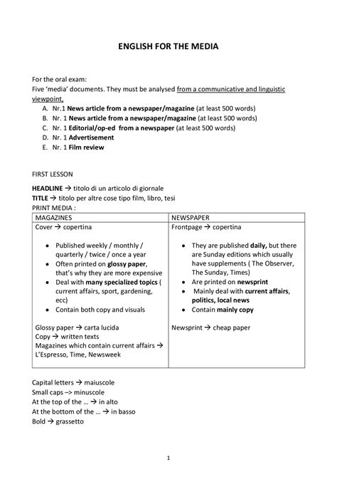 Riassunto English For The Media Docsity