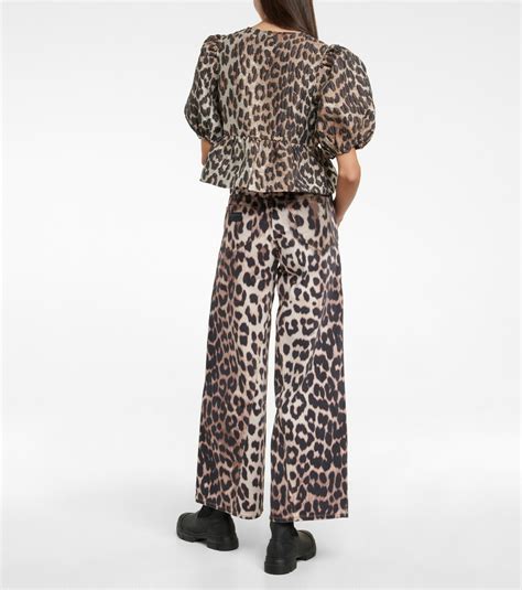 Ganni Leopard Print Jacquard Peplum Blouse Ganni