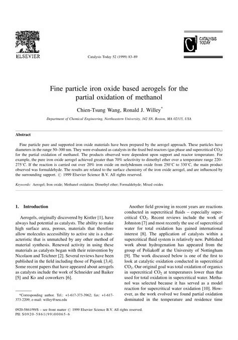 Pdf Fine Particle Iron Oxide Based Aerogels For The Partial Oxidation