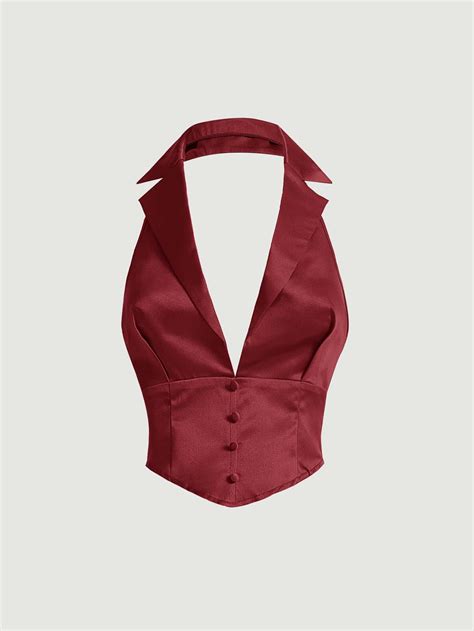 Shein Mod Lapel Neck Button Front Halter Top Shein Usa