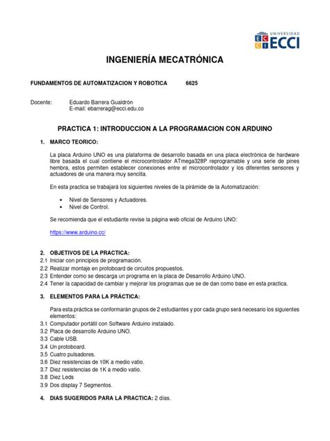 Practica 1 Introduccion A La Programacion Con Arduino V0 Pdf