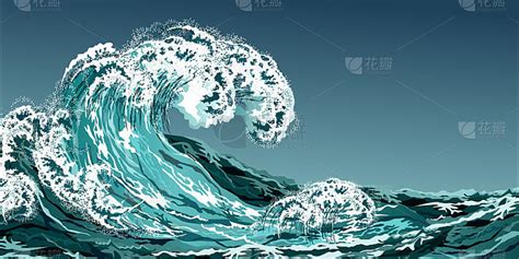 海高波。手绘逼真的矢量插图。
