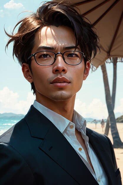 Premium Photo A Man Wearing Glasses Stands On A Beach