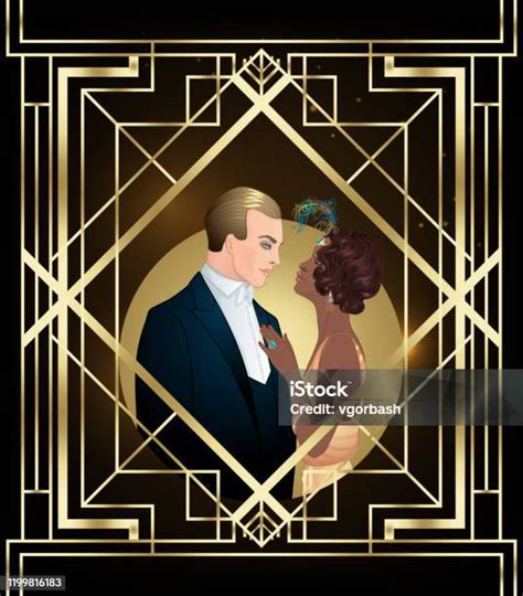 아르 데코 스타일의 아름다운 커플 복고풍 패션 매력적인 남자와 이십의 여자 벡터 그림입니다 플래퍼 20의 스타일 아르데코에 대한 스톡 벡터 아트 및 기타 이미지 Istock