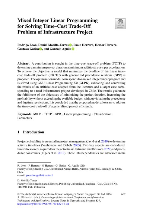 Pdf Mixed Integer Linear Programming For Solving Timecost Trade Off Problem Of Infrastructure