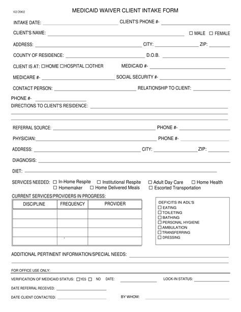 Home Care Intake Form Template