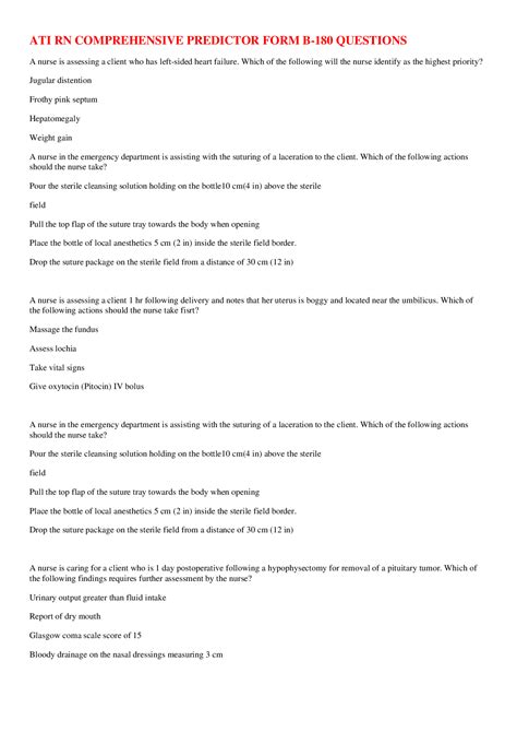 ATI RN COMPREHENSIVE PREDICTOR FORM B QUESTIONS Browsegrades