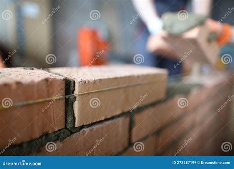 Master Builder Makes Brickwork In House Closeup Stock Image Image Of
