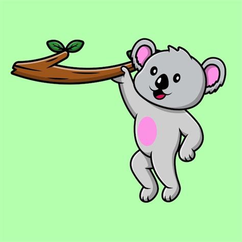 나무 만화 벡터 아이콘 일러스트 레이 션에 매달려 귀여운 코알라 프리미엄 벡터