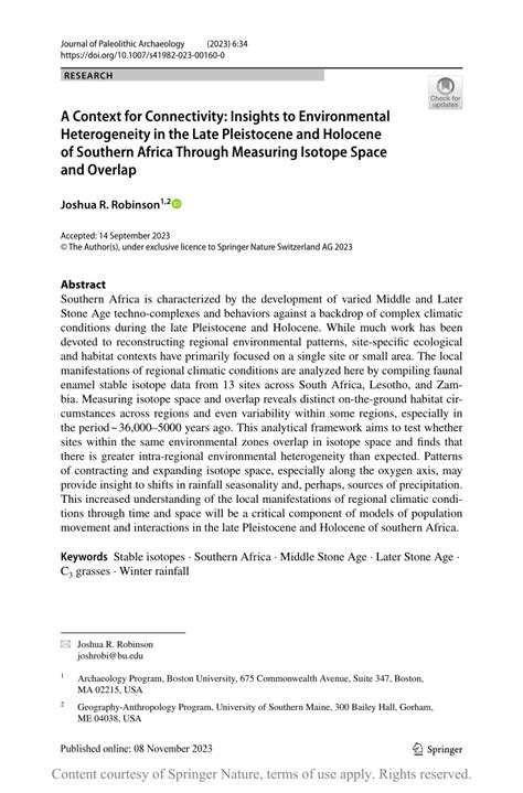 A Context For Connectivity Insights To Environmental Heterogeneity In The Late Pleistocene And