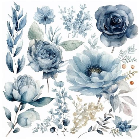 Un Conjunto De Flores Y Plantas De Acuarela Foto Premium