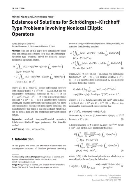PDF Existence of Solutions for SchrödingerKirchhoff Type Problems