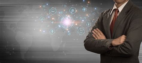 Businessman Showing Cloud Network Computer Connects To Internet Server Service For Cloud Data