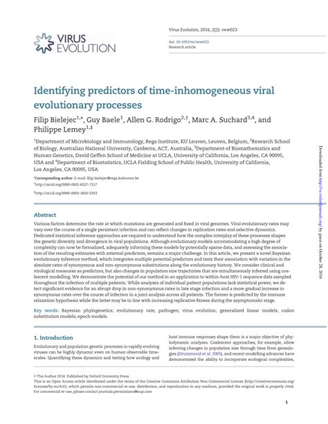 Pdf Identifying Predictors Of Time Inhomogeneous Viral Evolutionary Processes
