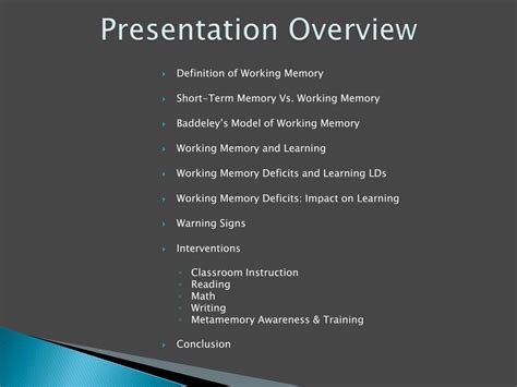 PPT Working Memory Deficits Learning PowerPoint Presentation ID