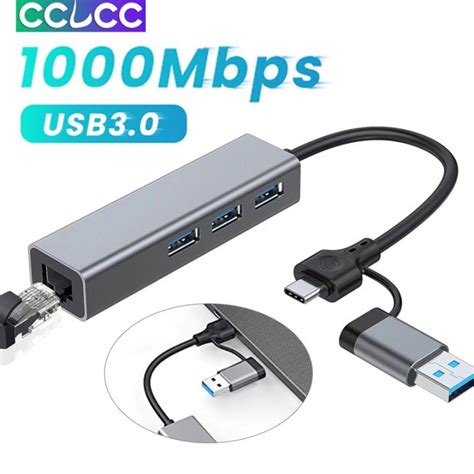 CCLCC USB Type C To Lan Adapter Port USB Hub With RJ Mbps Lan Network Ethernet