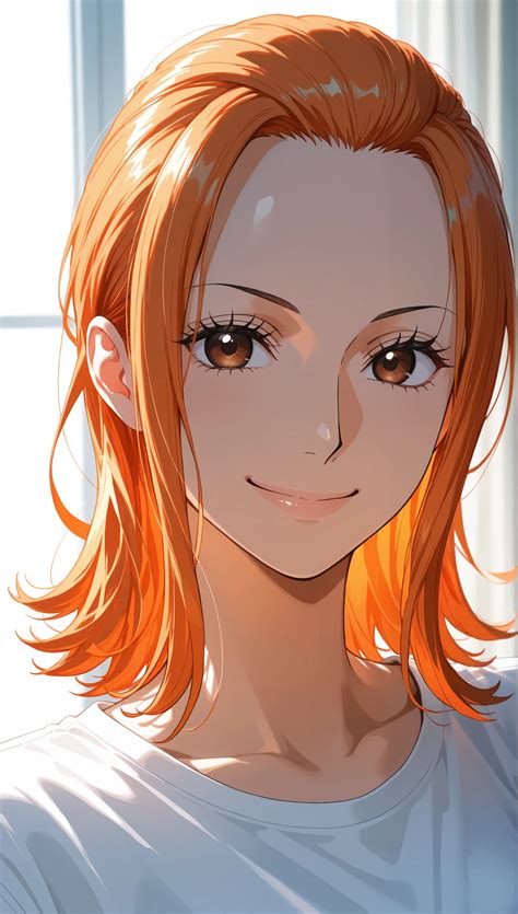 Anime Girl With Orange Hair And White Shirt Looking At Camera（nami One