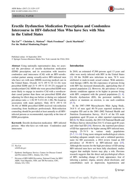 Erectile Dysfunction Medication Prescription And Condomless Intercourse