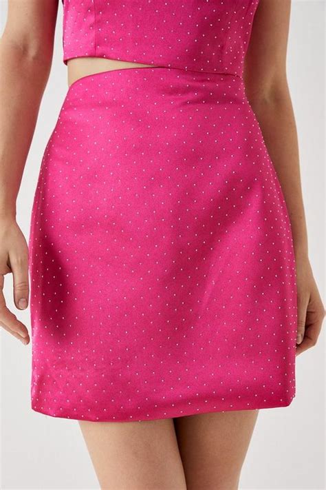 Skirts Debut London By Coast Diamante Satin Mini Skirt Debut London