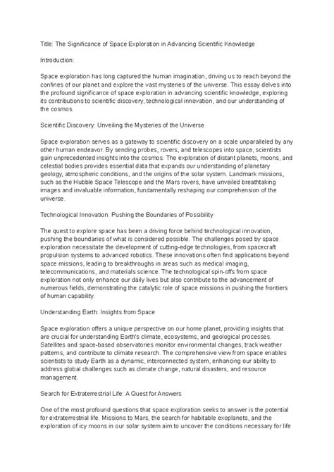 The Significance Of Space Exploration In Advancing Scientific Knowledge Title The