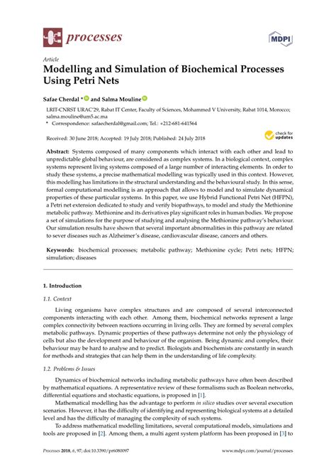 Pdf Modelling And Simulation Of Biochemical Processes Using Petri Nets