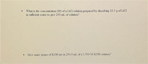 Solved What Is The Concentration M Of A Licl Solution