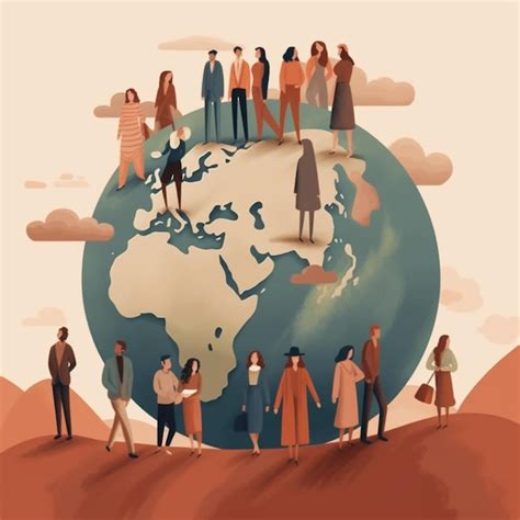 Pessoas em pé ao redor de um globo um mapa do mundo em segundo