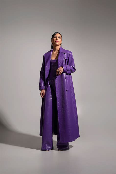 Ono Faux Leather Trench Jacket In Purple