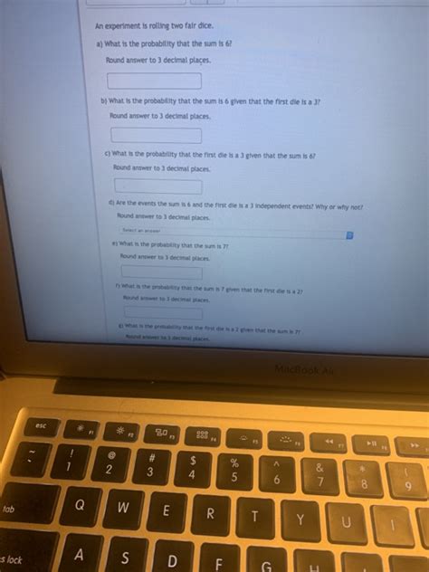 Solved An Experiment Is Rolling Two Fair Dice A What Is Chegg