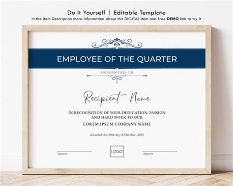 Editable Employee Of The Quarter Certificate Template Minimalist