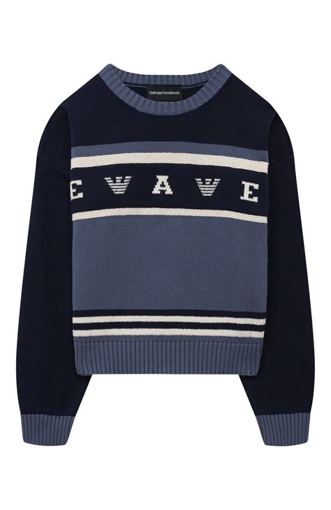 Хлопковый свитер синий EMPORIO ARMANI детский купить в интернет