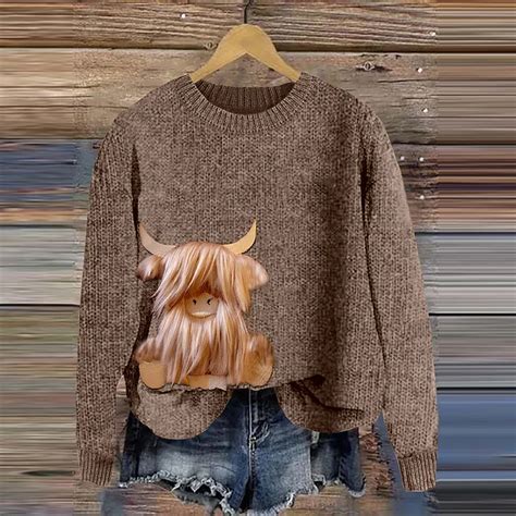 Womens Cute Highland Cattle Wool Felt Art Scotland Travel Pattern Cozy
