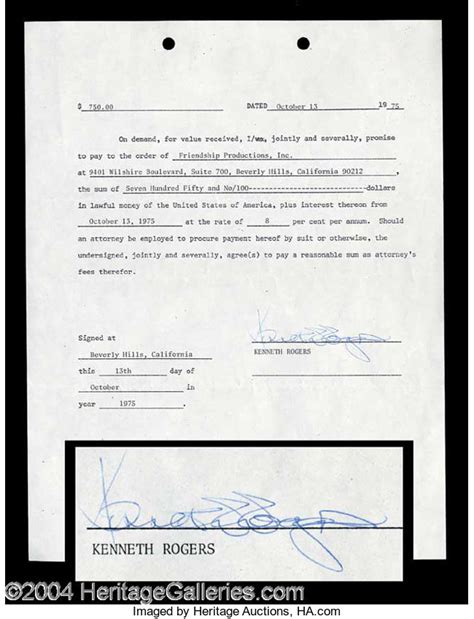 Kenny Rogers Signed Document Autographs Lot 779 Heritage Auctions