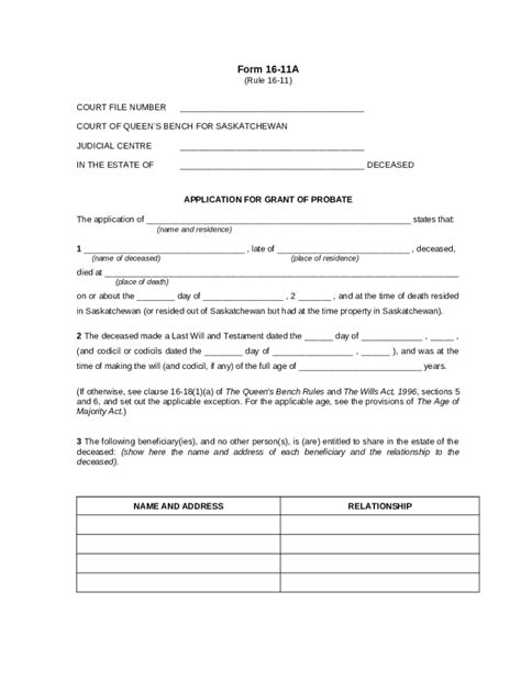 Online 16 11a Application For Grant Of Probate Doc Template