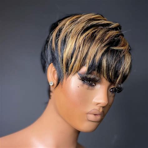 Pangdonglai 10a Pixie Cut Wigs For Black Women 1b30 Color Short