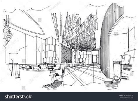 Sketch Perspective Interior Drawing Pen Pencil Stock Vector Royalty