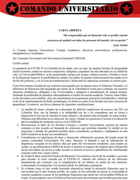 Carta abierta Movimiento Estudiantil Udenar Udenar Periódico