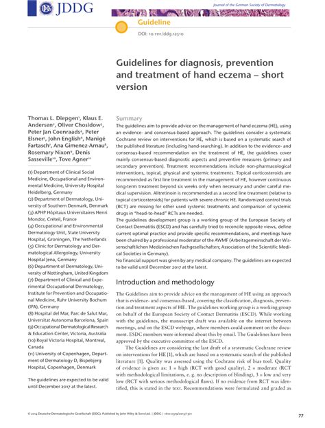 Pdf Guidelines For Diagnosis Prevention And Treatment Of Hand Eczema Short Version