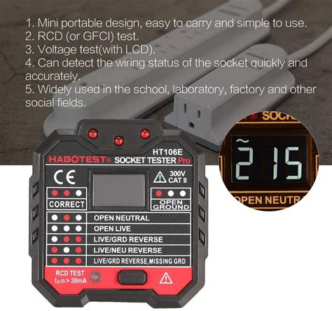 Habotest Ht106e Socket Testers Voltage Test Socket Detector Ground Zero Line Plug Polarity Phase