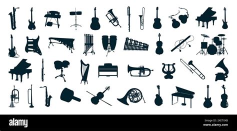 Big Collection Of Musical Instruments Silhouette Stock Vector Image