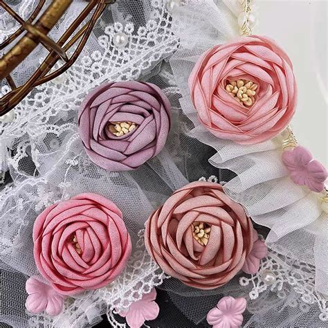 Beaded Flower Applique 3d Satin Fabric Roses For Party Craft Dress