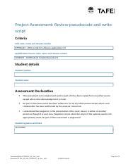 ICTPRG407 AE Pro 1of3 Docx Project Assessment Review Pseudocode And